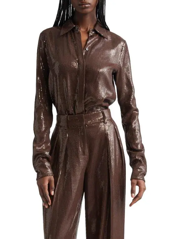 Michael Kors Hansen Sequined Button-up Shirt - Chocolate