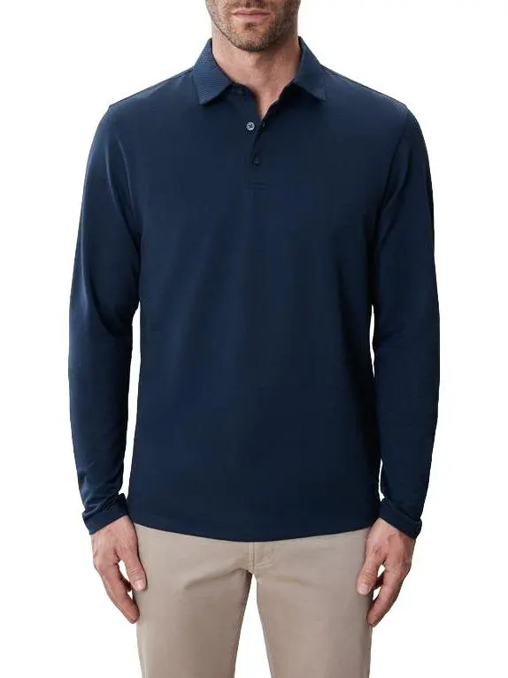 Robert Barakett Luciano Long Sleeve Twill Polo - Dark Caspian