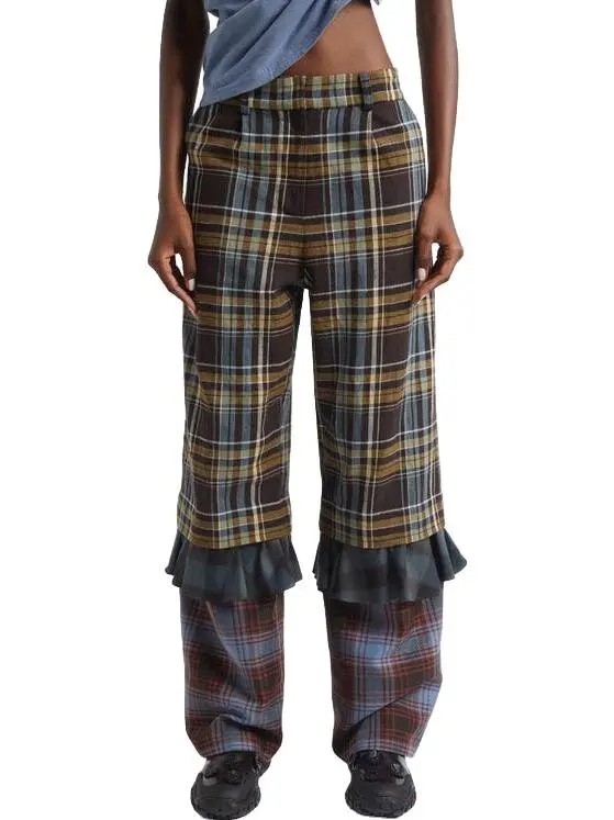 Collina Strada Geranium Triple Plaid Trousers - Brown Multi Plaid