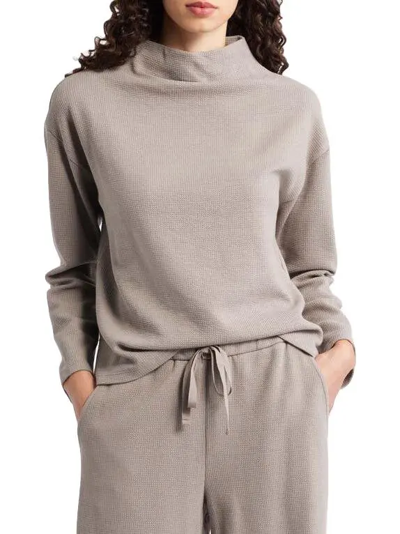 Eileen Fisher Funnel Neck Boxy Organic Cotton Blend Top - Reed