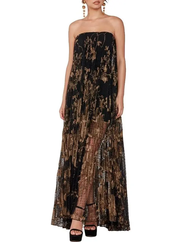 HELSI Delphanie Metallic Floral Pleated Gown - Black/gold