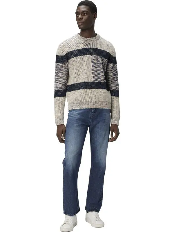 Missoni Crew Neck Sweater With Check Pattern - Beige & Navy Blue