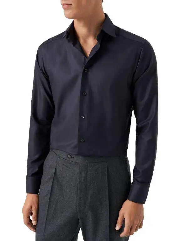 Eton Contemporary Fit Diagonal Weave Cotton Dobby Dress Shirt - Black