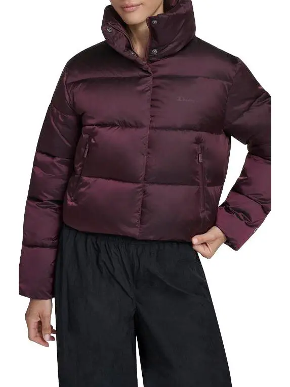 Champion Water Resistant Crop Puffer Jacket - Burgundy