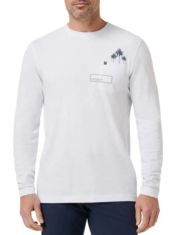 Travis Mathew Reef Stop Long Sleeve Cotton Pocket T-shirt - White