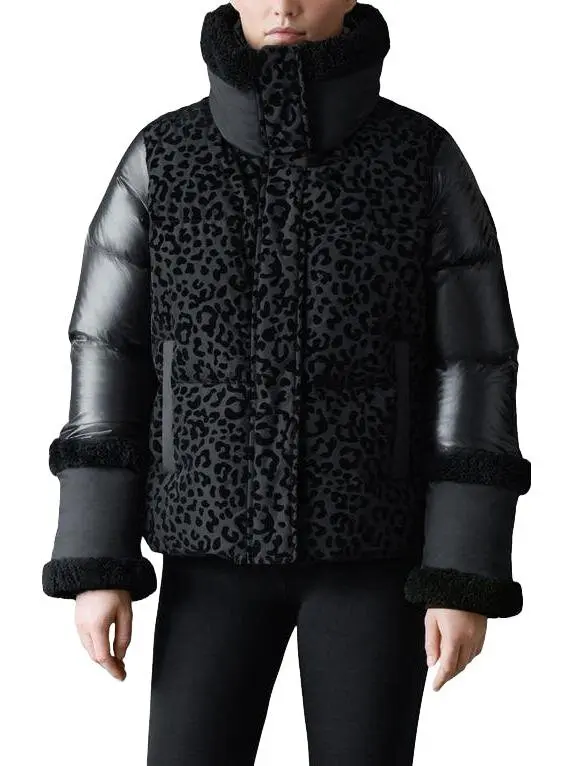 Mackage Lydana Leopard Down Jacket With Shearling Trim - Black-black