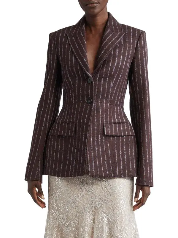 Erdem Pinstripe Fitted Wool-blend Blazer - Dark Plum