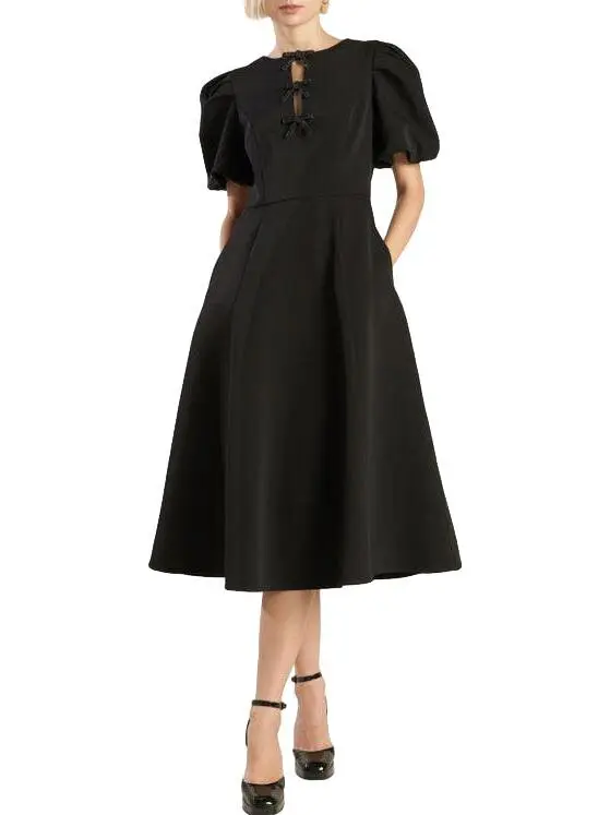 FREEMARKET Puff Sleeve Fit & Flare Midi Dress - Black