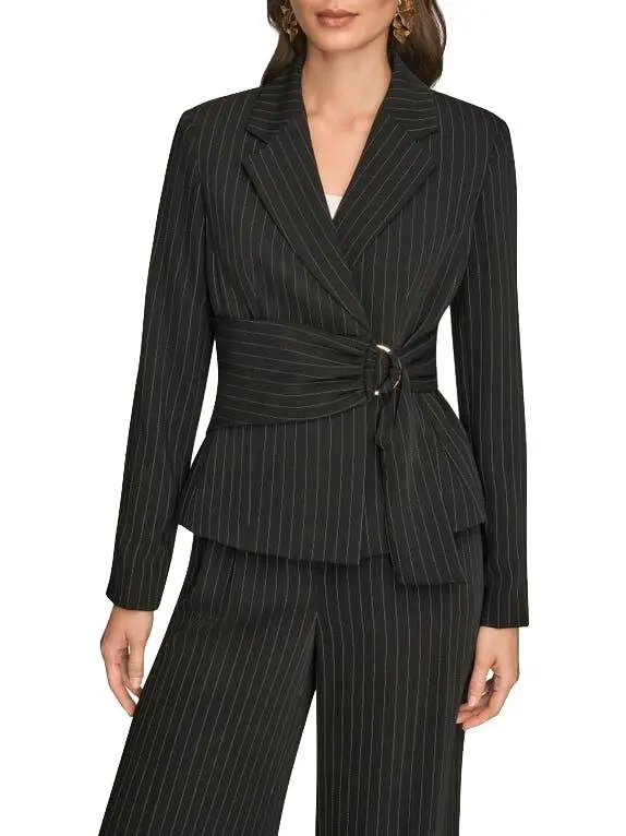 Donna Karan New York Belted Pinstripe Blazer - Black/cream