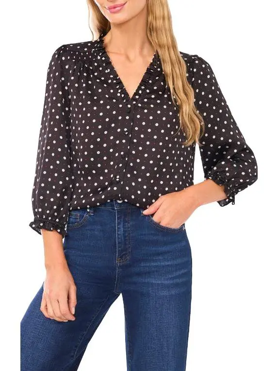 CECE DUPRAZ Printed Ruffle Top - Rich Black