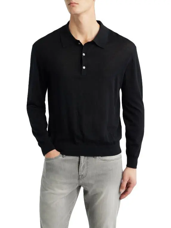 FRAME Superfine Merino Wool & Cashmere Polo Sweater - Black