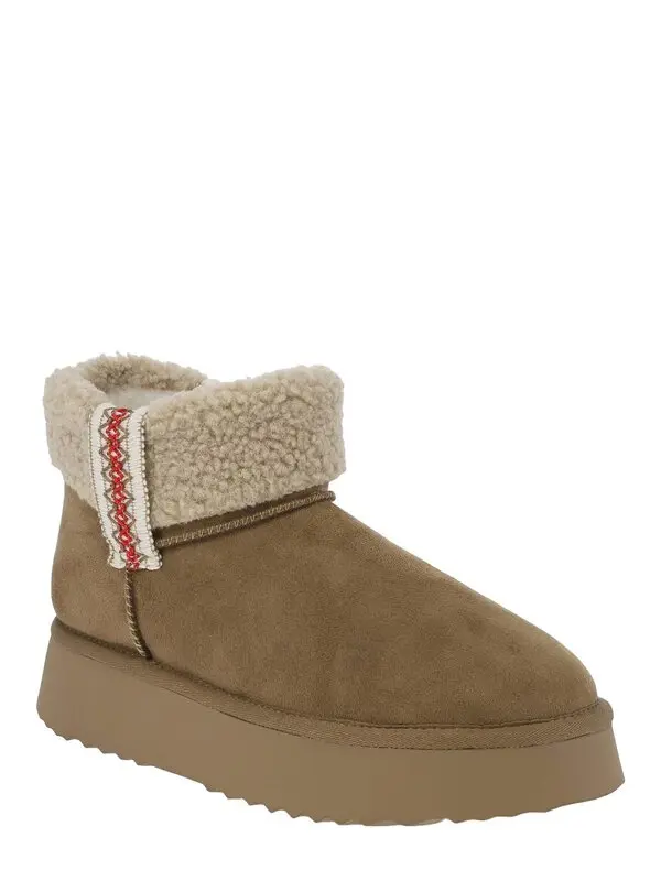 Mia Iceland Faux Shearling Platform Bootie - Chestnut