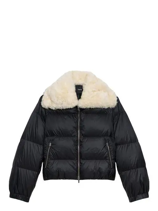 Theory Shearling Collar Puffer Jacket - Black