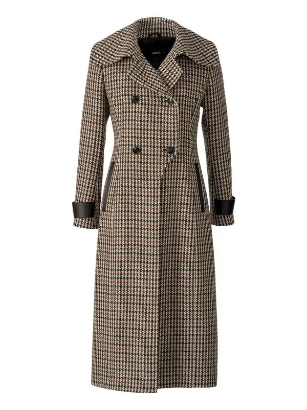 Mackage Houndstooth Double-breasted Coat - Earth Brown Multi