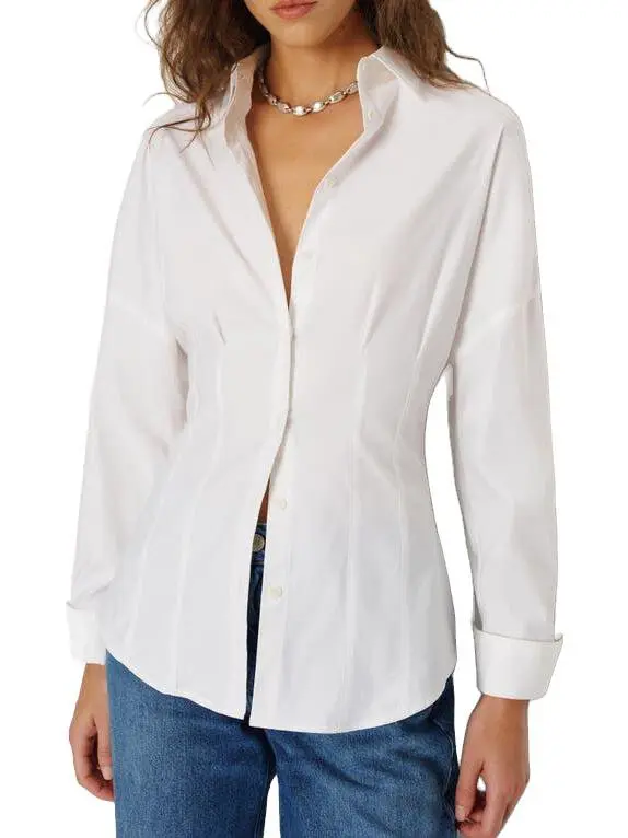 REFORMATION Vanta Stretch Poplin Button-up Shirt - Bright White