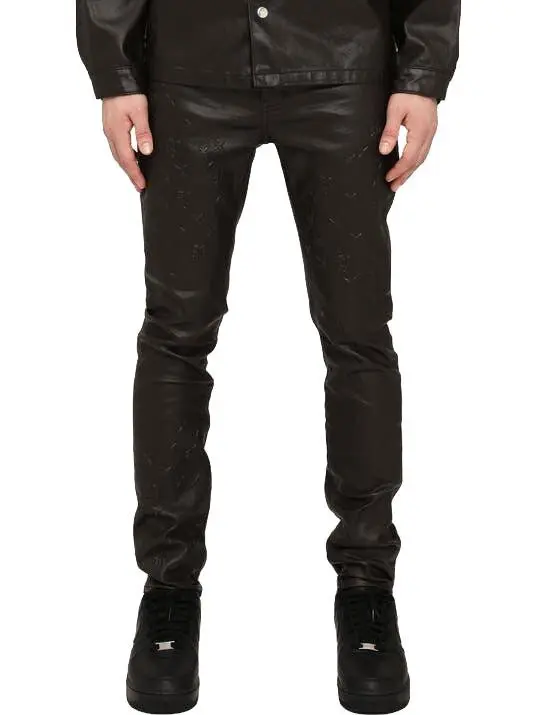 PURPLE BRAND Monogram Embossed Coated Skinny Jeans - Brown