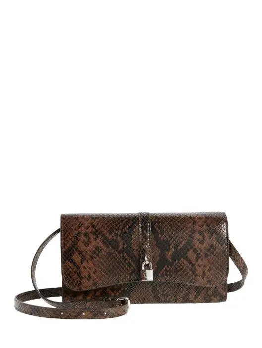 Stella McCartney Ryder Snakeskin Embossed Crossbody Clutch - Espresso