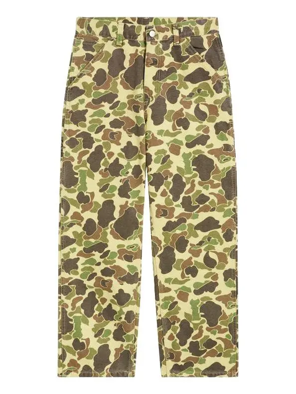 Carhartt Work In Progress Single Knee Organic Cotton Duck Canvas Pants - Camo Duck Green Stone Washed