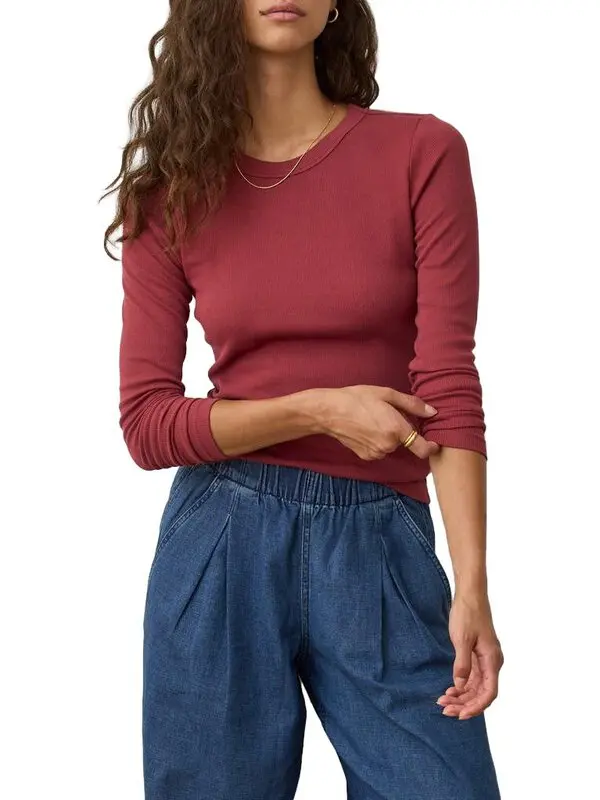 Marine Layer Lexi Sun-in Rib Long Sleeve T-shirt - Ruby