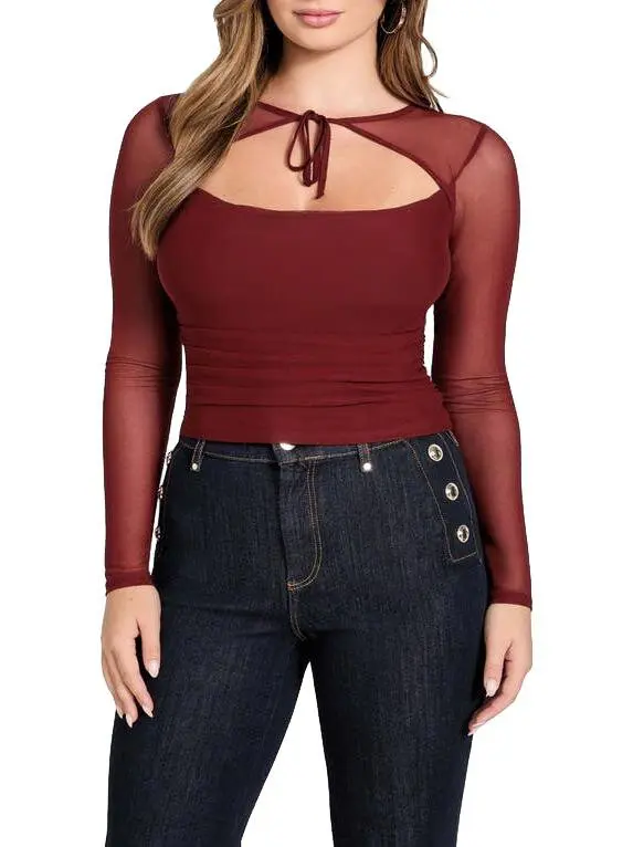 Guess Lauryn Long Sleeve Mesh Crop Top - F57f-mediu