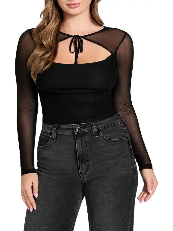 Guess Lauryn Long Sleeve Mesh Crop Top - Jblack-black