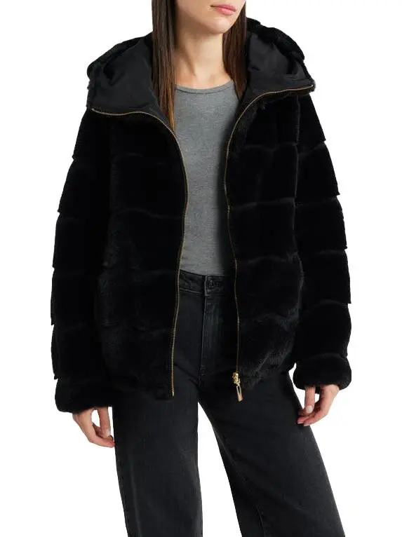 Via Spiga Faux Fur Zip-up Jacket - Black