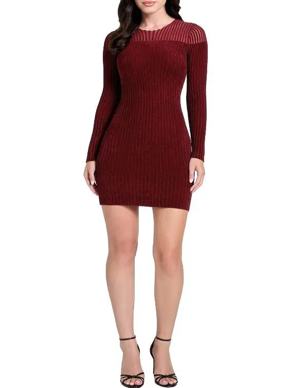 Guess Rowena Long Sleeve Rib Chenille Sweater Dress - Medium Red
