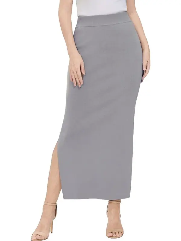 KIMI + KAI Side Slit Knit Maxi Skirt - Silver Gray