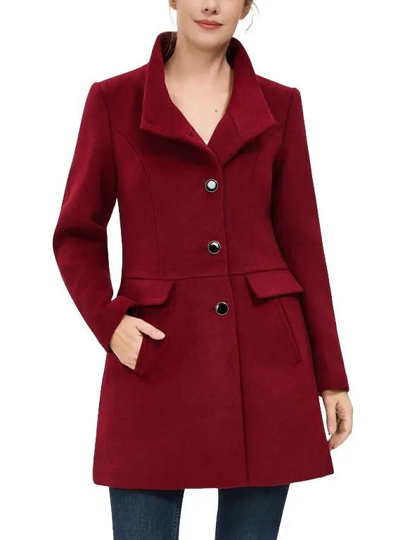 KIMI + KAI Olivia Wool Blend Walking Coat - Wine