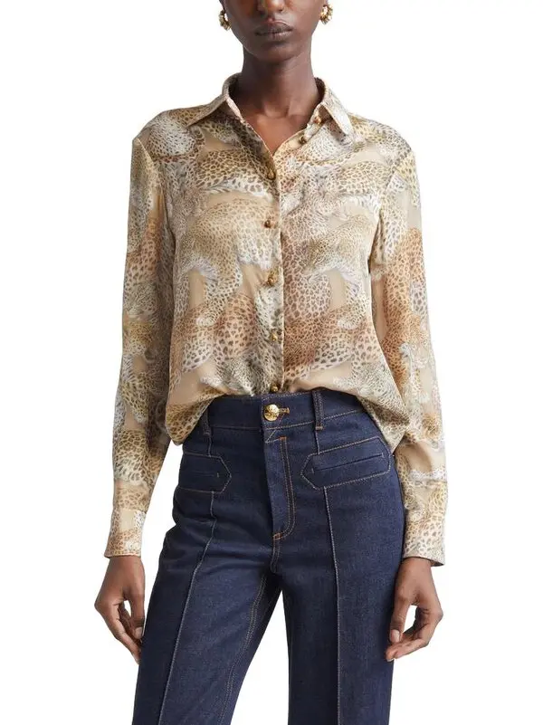 Zimmermann Rebellion Relaxed Silk Button-up Shirt - Latte Leopard