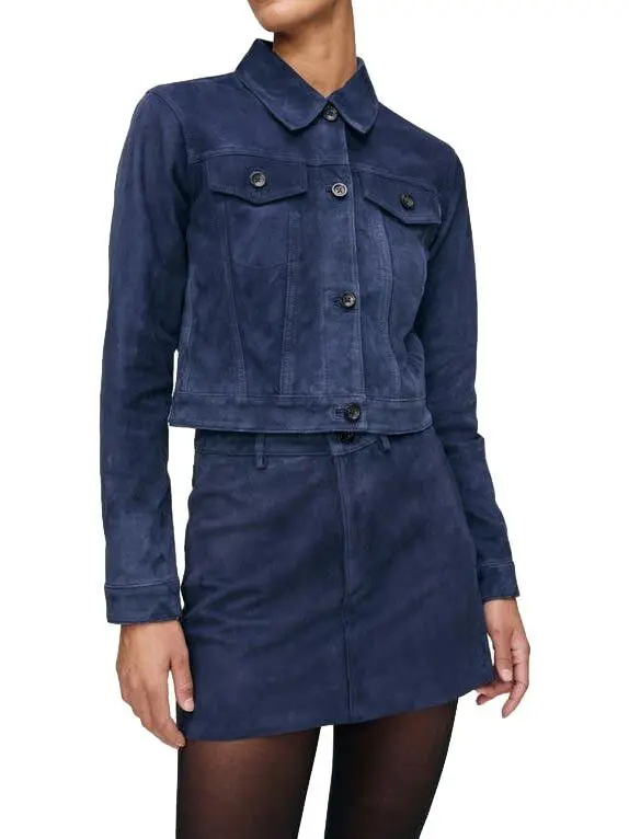 DL1961 Vika Crop Suede Trucker Jacket - Navy Suede