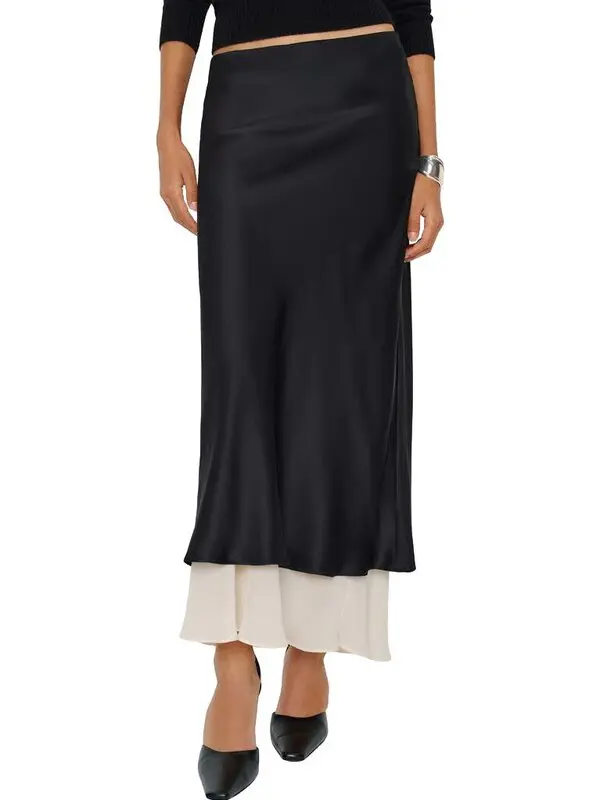 REFORMATION Marcia Layered Silk Maxi Skirt - Black