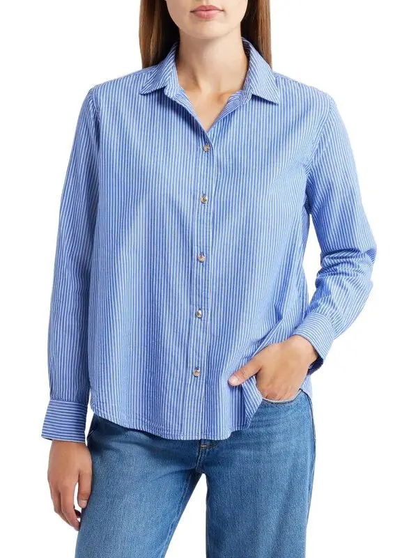BEACHLUNCHLOUNGE Bentley Stripe Cotton Button-up Shirt - Royal Night