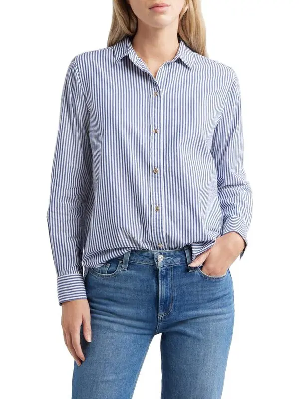 BEACHLUNCHLOUNGE Bentley Stripe Cotton Button-up Shirt - Santorini