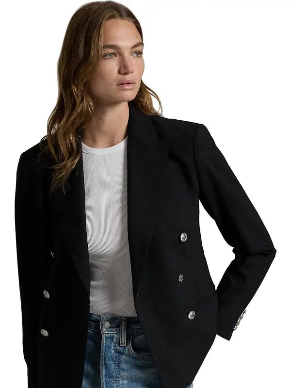 Ralph Lauren Stretch-wool Crop Double-breasted Blazer - Polo Black