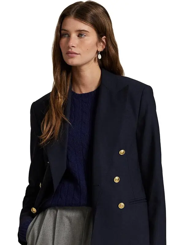 Ralph Lauren Stretch-wool Crop Double-breasted Blazer - Rl Navy