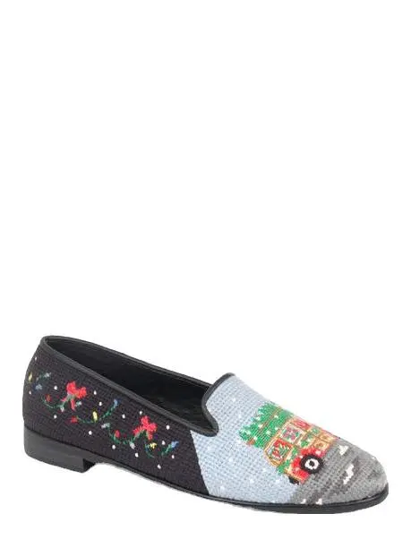 BYPAIGE Christmas Tree Farm Needlepoint Loafer - Black