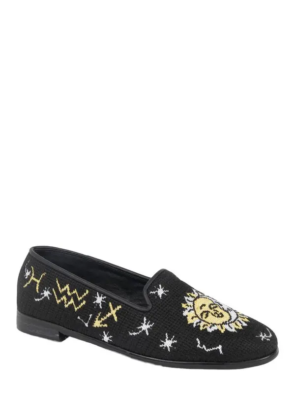 BYPAIGE Celestial Zodiac Needlepoint Loafer - Black