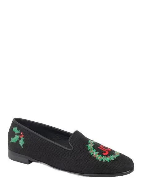 BYPAIGE Joy Wreath Needlepoint Loafer - Black