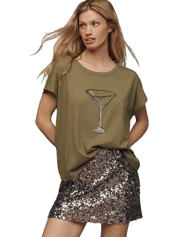 Maeve Embroidered Cocktail Tee - Green