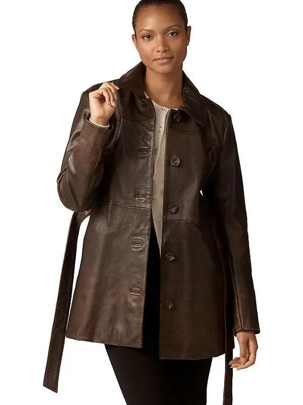 LAMARQUE Real Leather Belted Jacket - Brown