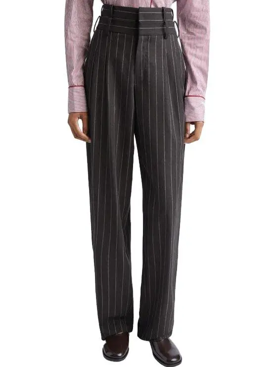 Monse Double Waistband Pinstripe Wool Pants - Brown