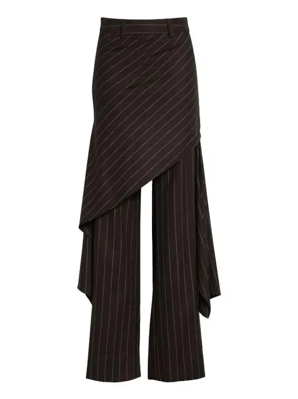 Monse Deconstructed Pinstripe Stretch Wool Skirt Pants - Brown