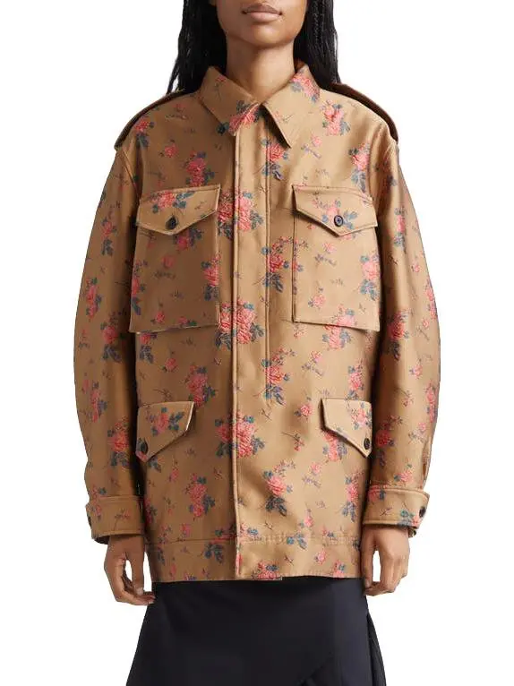 Monse Floral Embroidered Satin Utility Jacket - Brown