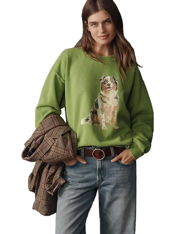 Anthropologie Australian Shepherd Pullover Sweatshirt - Green