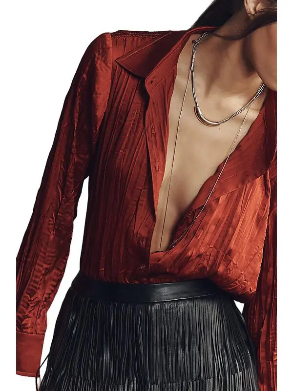 Anthropologie Long-sleeve Ruffled Blouse - Burnt Red