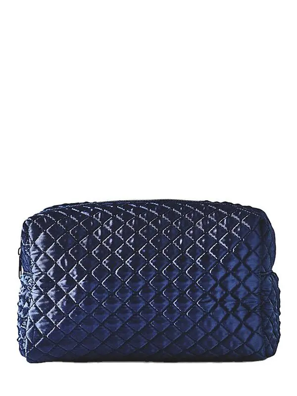 Anthropologie Quilted Satin Cosmetic Bag - Navy