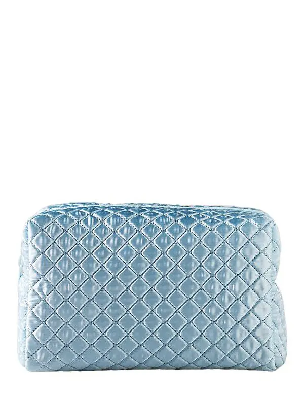 Anthropologie Quilted Satin Cosmetic Bag - Sky Blue