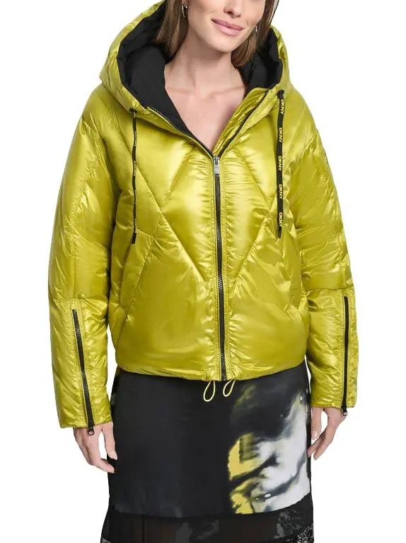 Dkny Cropped Hooded Puffer Jacket - Citronella