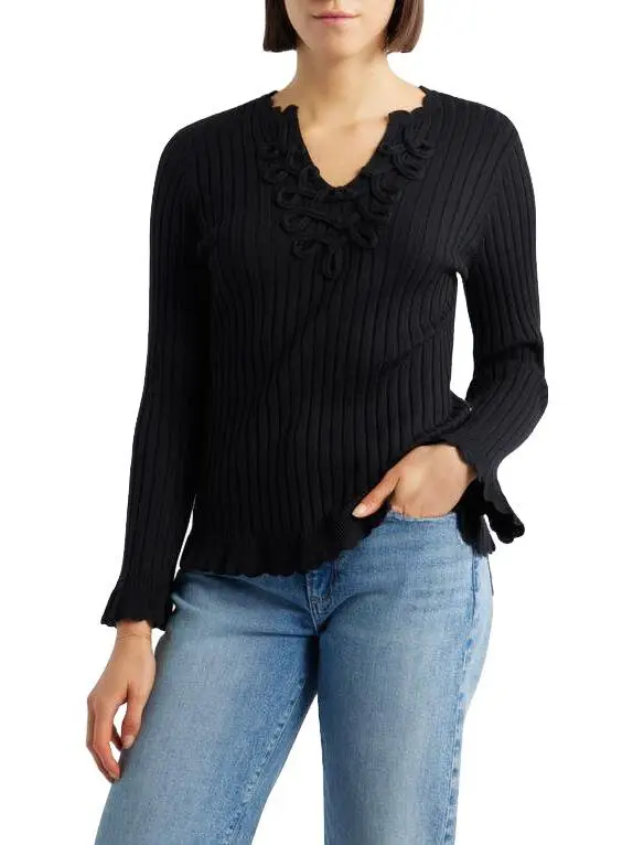 Wit & Wisdom Soutache Ribbed Sweater - Black